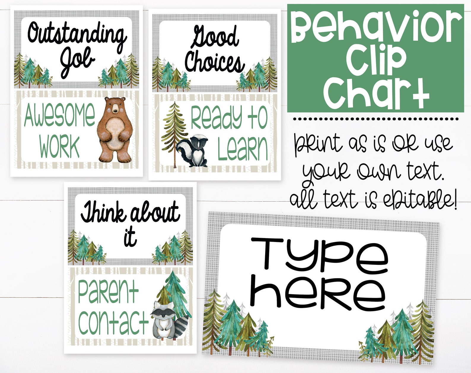 Woodland Forest Theme Classroom Editable Behavior Clip Chart | Etsy