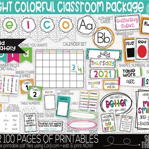 Bright Colors Rainbow Theme Classroom Calendar Set Printable, Teacher ...