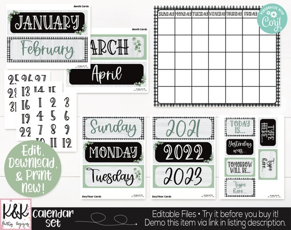 Farmhouse Theme Classroom Calendar Set Printable, Teacher Supply ...