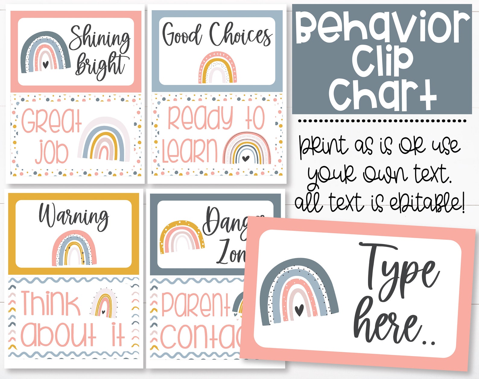 Boho Rainbow Theme Classroom Editable Behavior Clip Chart - Etsy