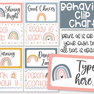 Boho Rainbow Theme Classroom Editable Behavior Clip Chart Printable ...