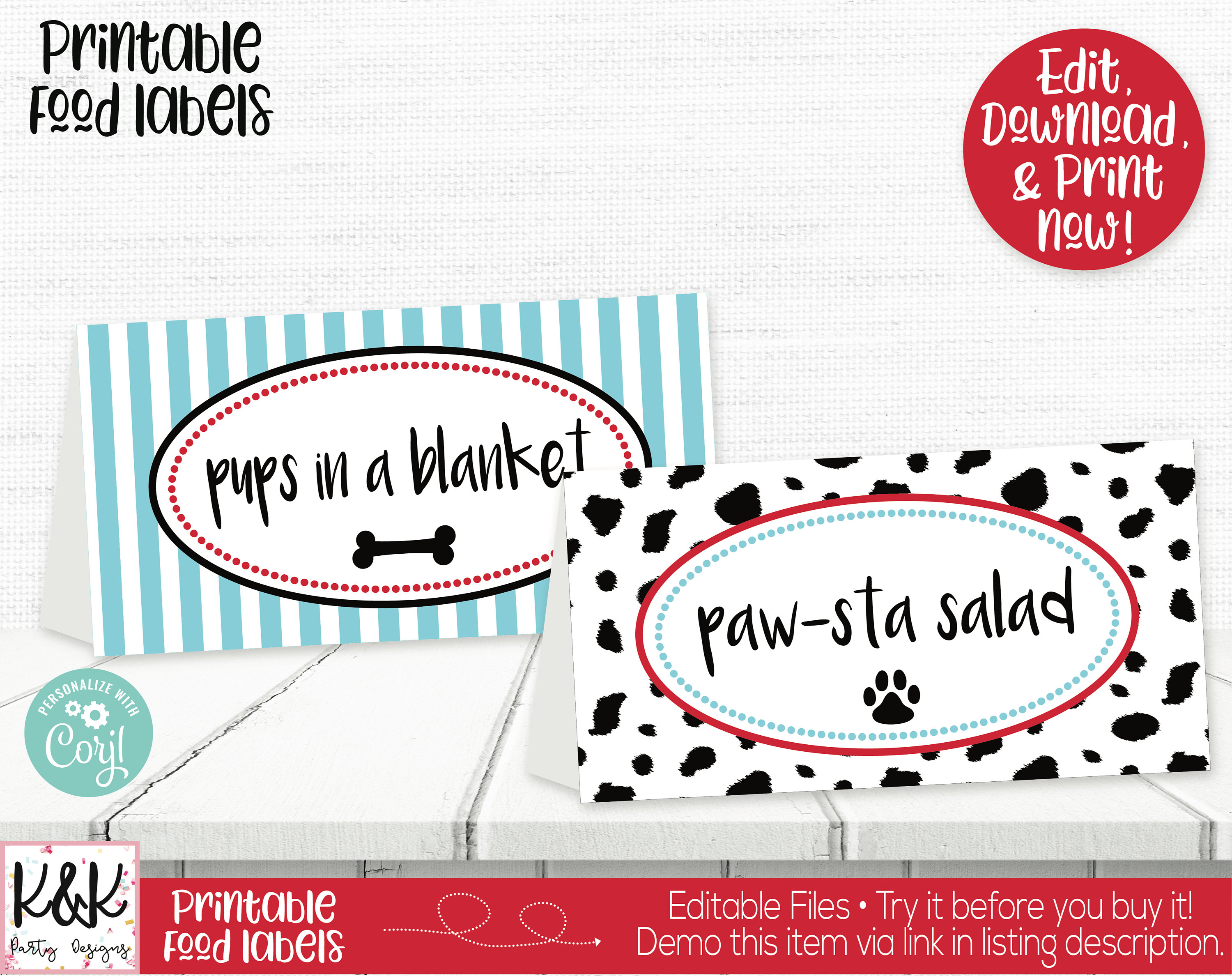 Puppy Dog Food Labels Puppy Dog Place Cards Puppy Dog Buffet | Etsy