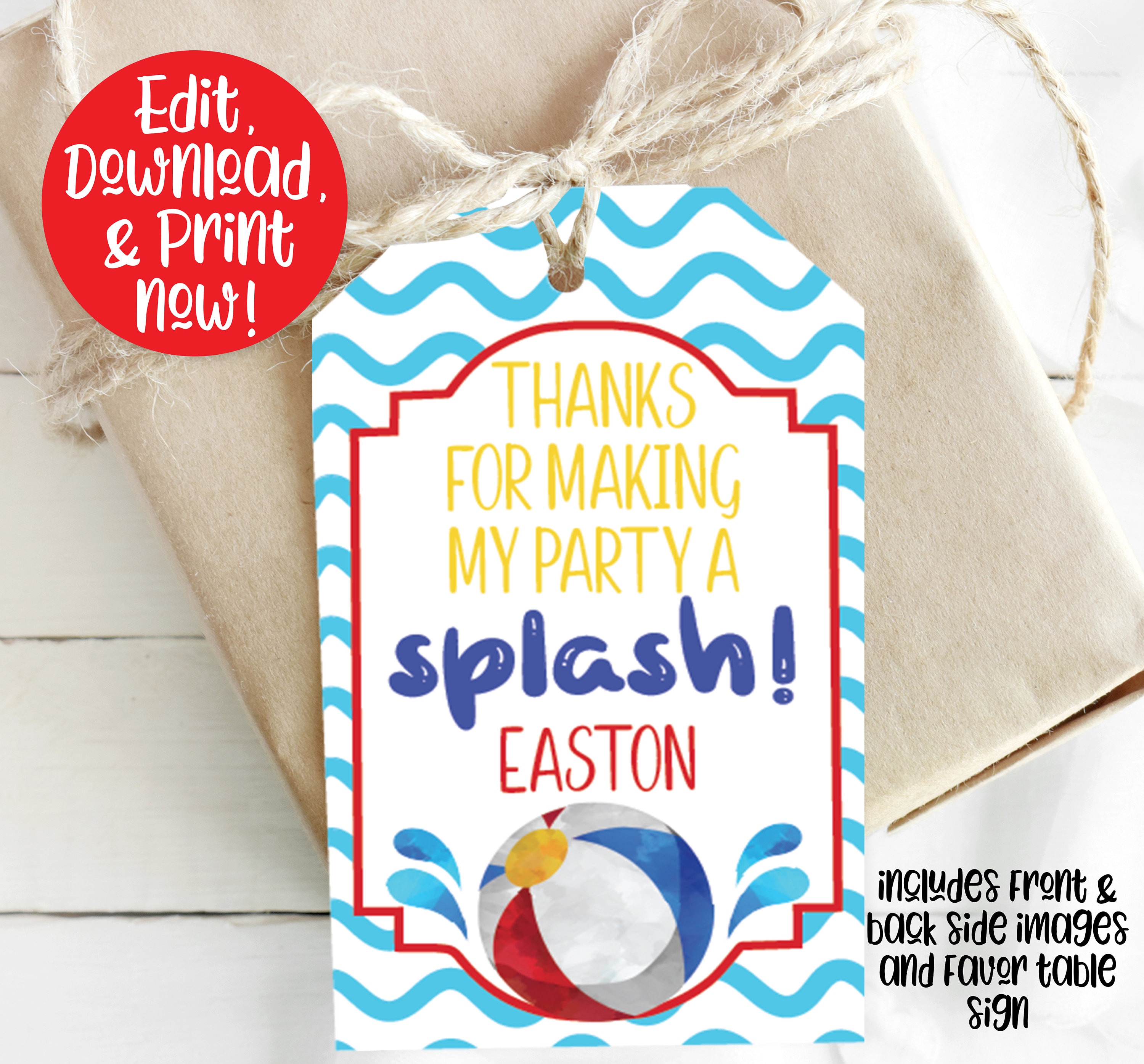 Pool Party Favor Tags, Pool Party Favors, Pool Party Thank You ...