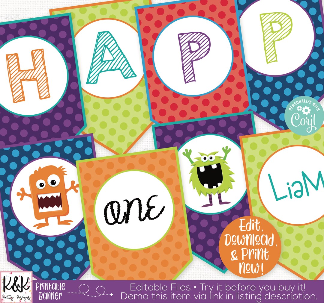 Little Monster Birthday Party Banner, Monster Party Banner, Monster ...