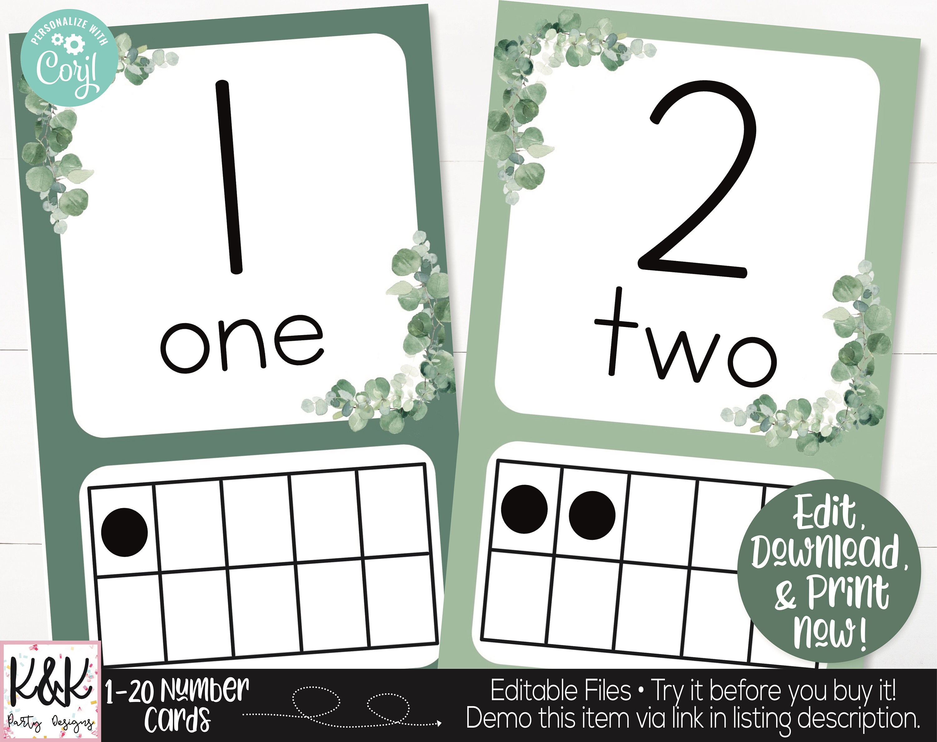 Calm Botanical Farmhouse Theme Classroom 1-20 Number Cards Printable ...