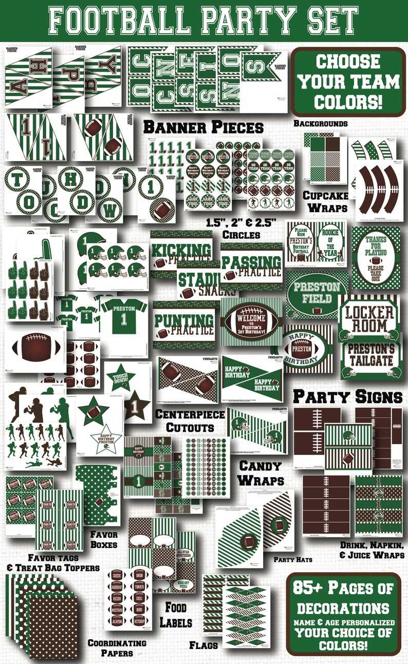 Football Cupcake Toppers, Football Birthday Party Decorations, Tailgate ...