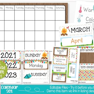 Camping Classroom Calendar Set Printable, Camping Forest Theme, Teacher ...