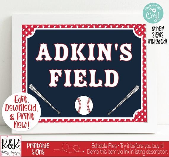 Baseball Birthday Party Signs, Baseball Party Welcome Signs, Field Name ...
