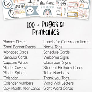 Boho Rainbow Classroom Theme Supplies and Decorations Printable, Boho ...