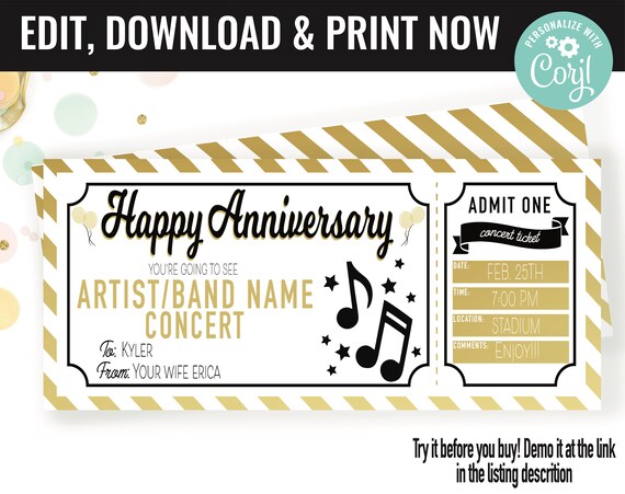 Anniversary Concert Ticket Surprise Gift Voucher, Surprise Concert Show ...