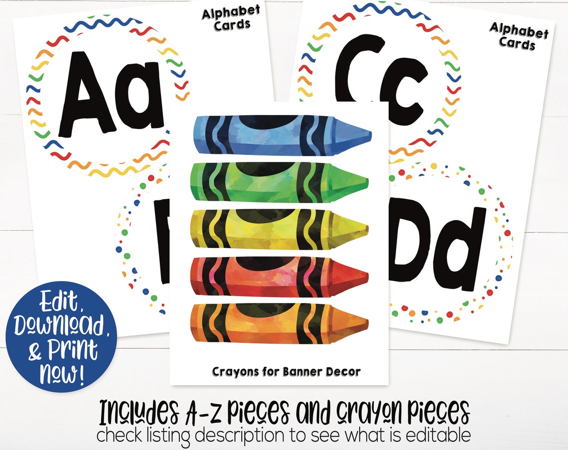 Crayon Theme Classroom Alphabet Banner Printable Teacher - Etsy
