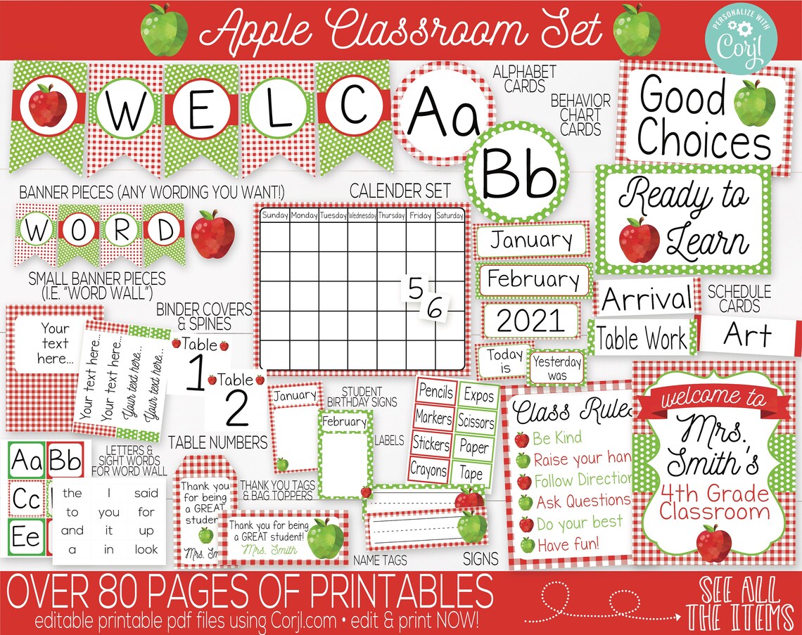 Apple Classroom Alphabet Banner Printable Apple Theme - Etsy