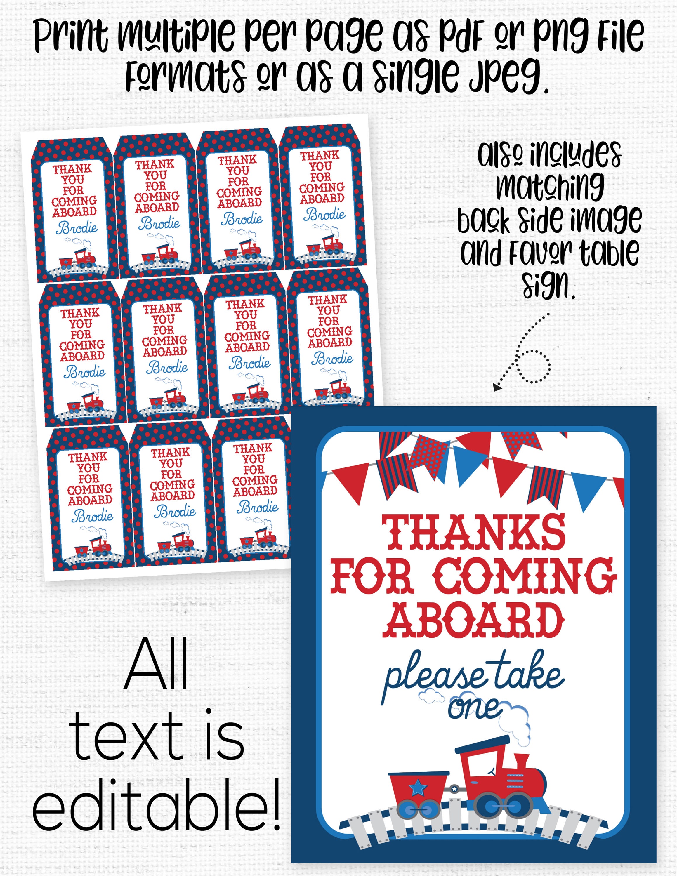 Train Favor Tag, Train Birthday Party Decorations, Train Party Favors ...