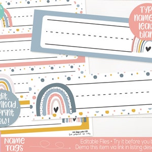 Boho Rainbow Theme Classroom Name Tags Printable, Teacher Supply ...