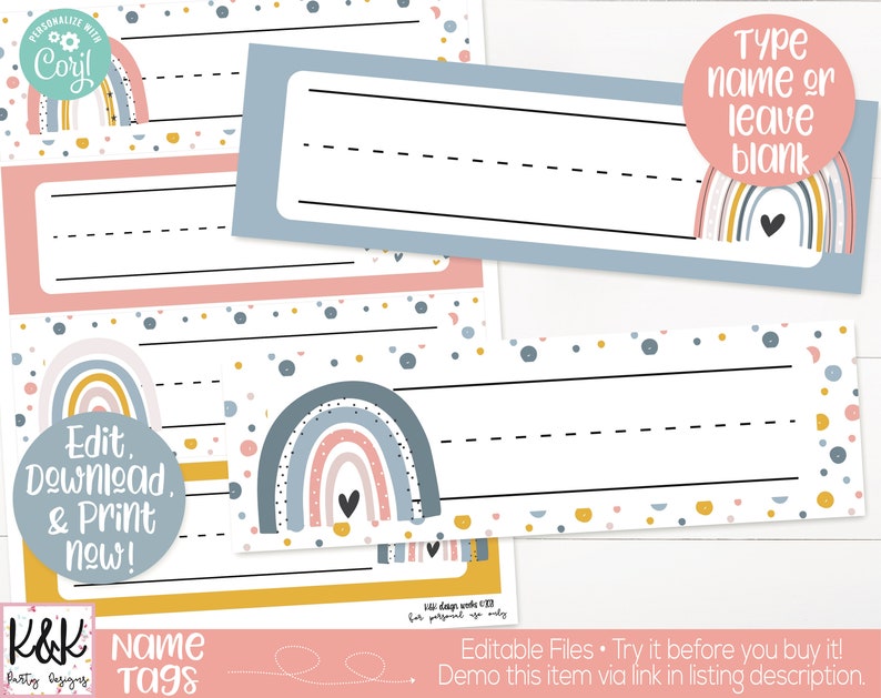 Boho Rainbow Theme Classroom Name Tags Printable Teacher - Etsy