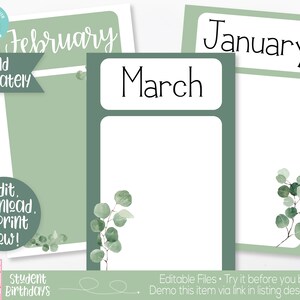 Calm Botanical Theme Classroom Calendar Set Printable, Teacher Supply ...
