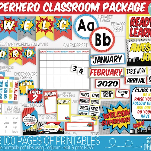 Superhero Classroom Supplies and Decorations Superhero Theme - Etsy