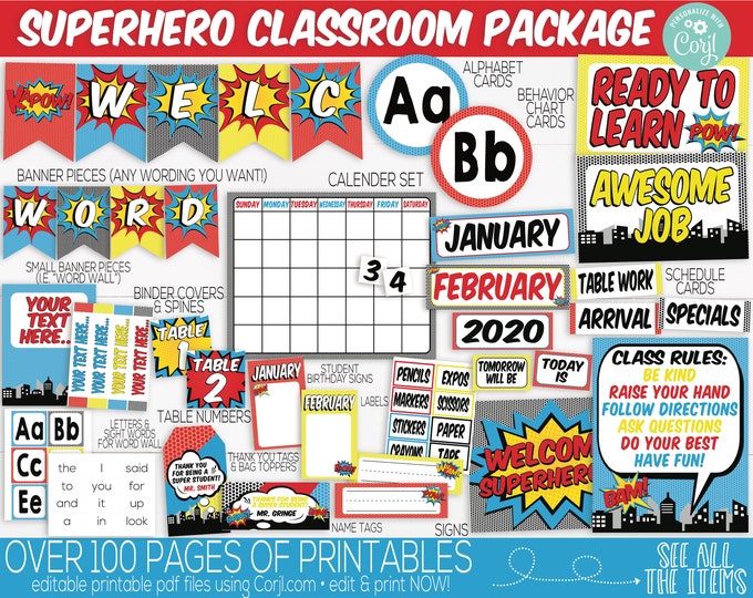 Superhero Classroom Supplies and Decorations Superhero Theme - Etsy