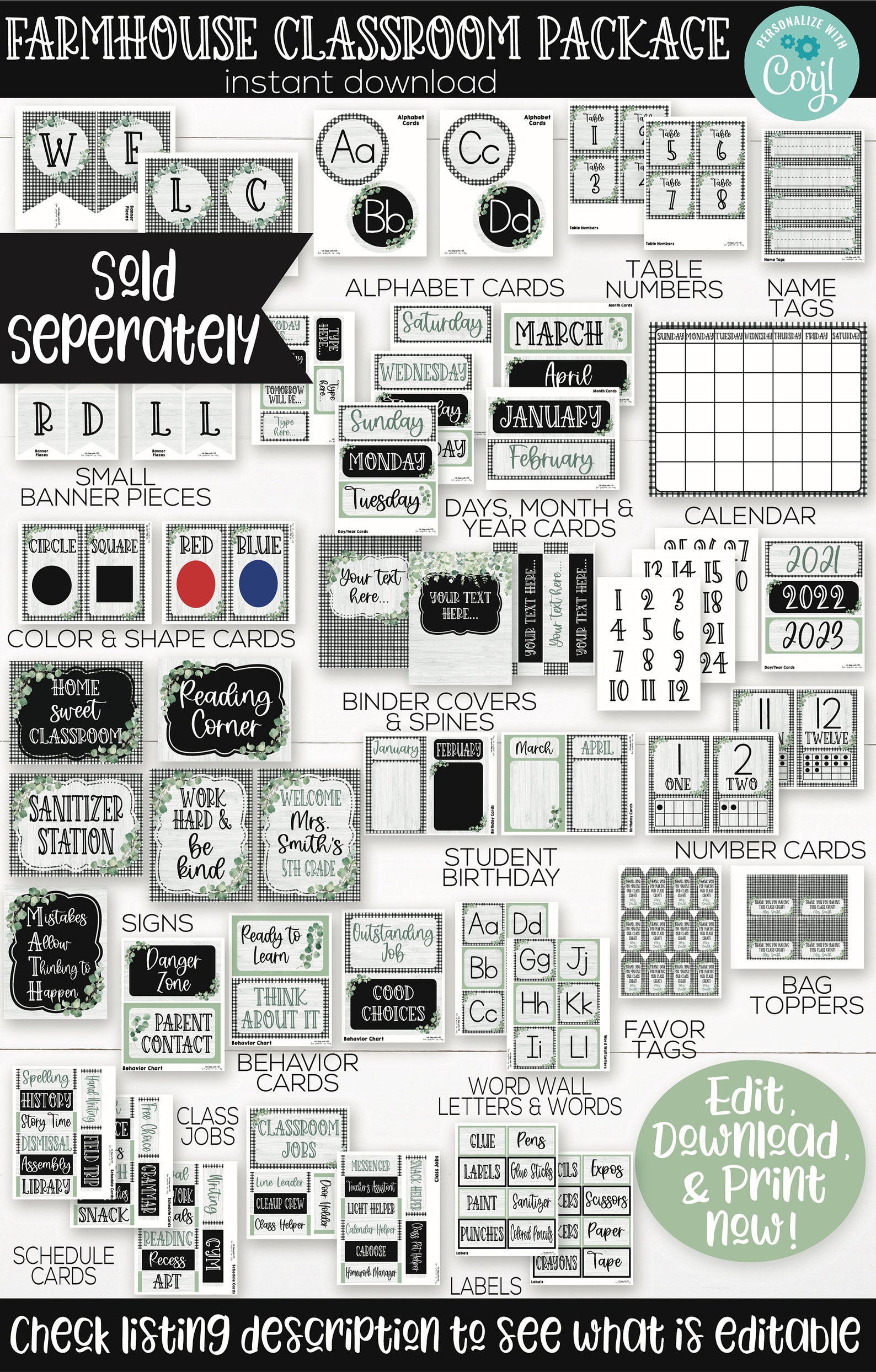 Farmhouse Theme Classroom Desk Name Tags Printable Teacher - Etsy