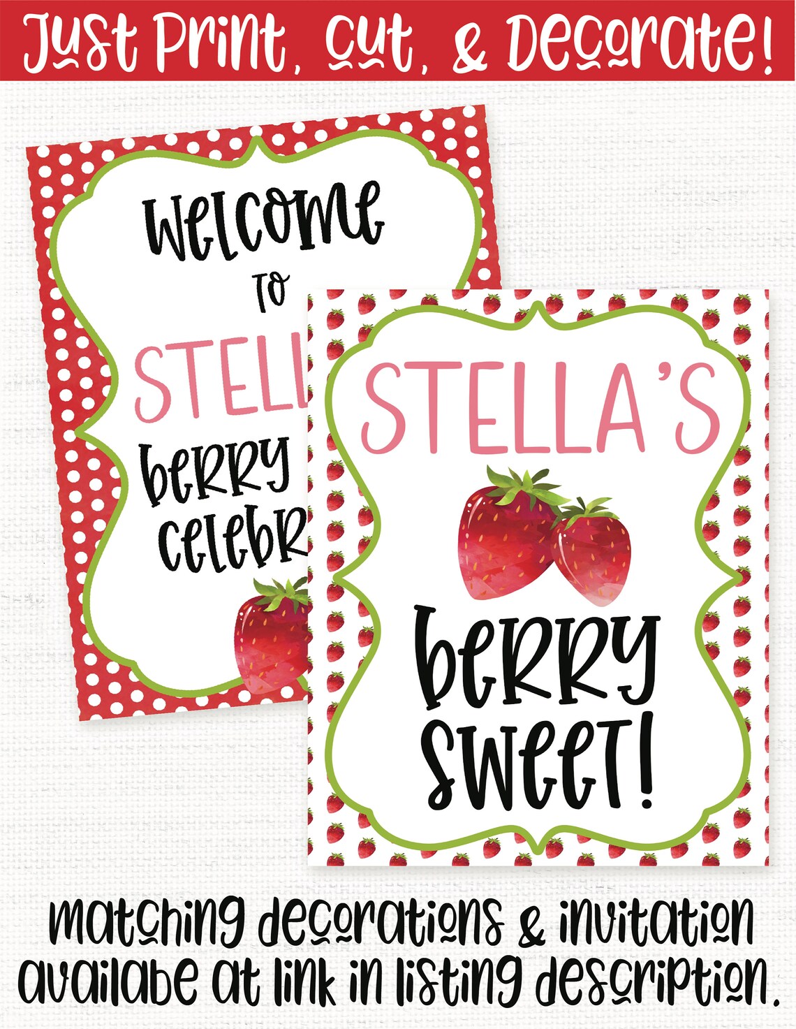 Strawberry Party Signs Strawberry Welcome Sign Strawberry | Etsy