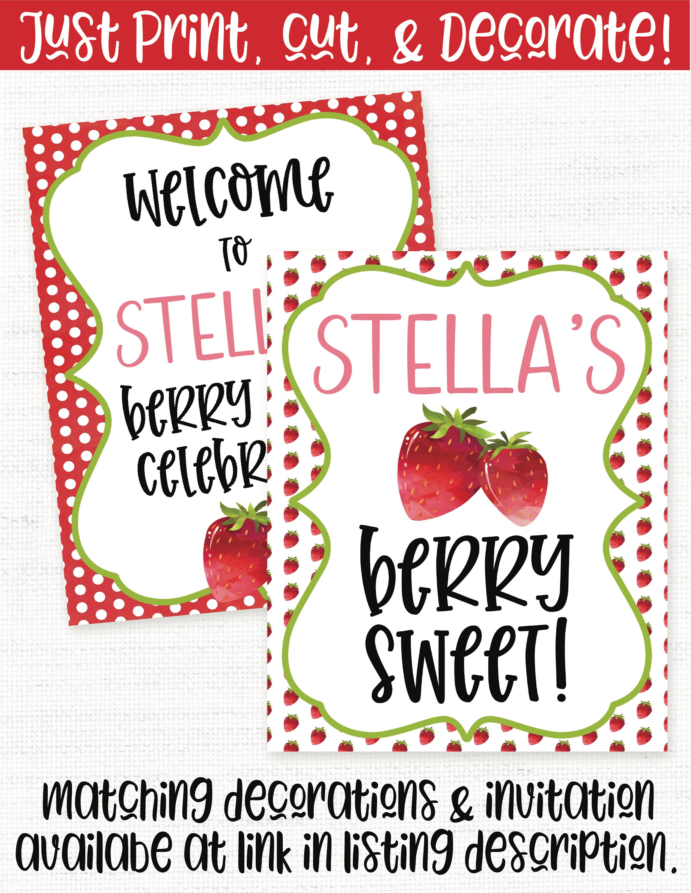Strawberry Party Signs Strawberry Welcome Sign Strawberry | Etsy