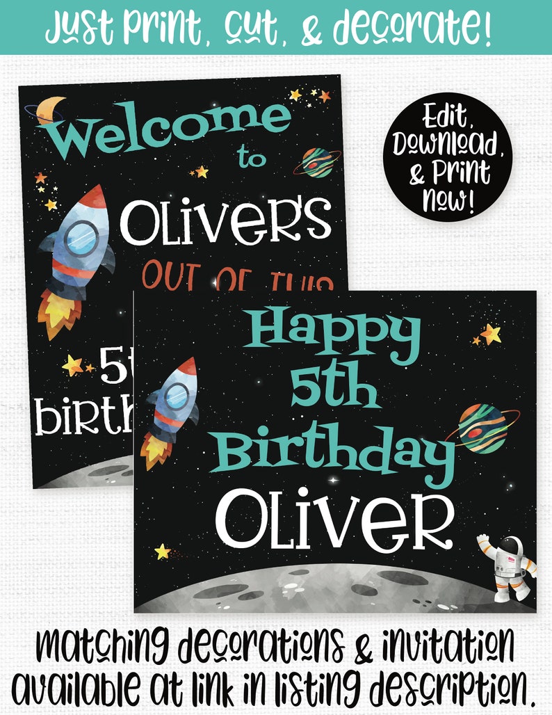 Outer Space Party Signs, Outer Space Birthday Party Decorations, Space ...