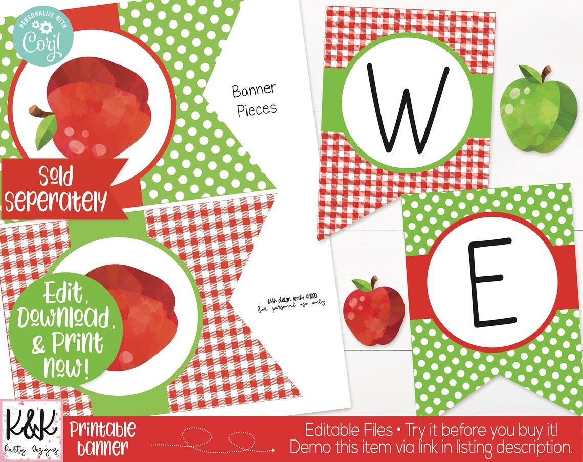 Apple Classroom Alphabet Banner Printable Apple Theme - Etsy