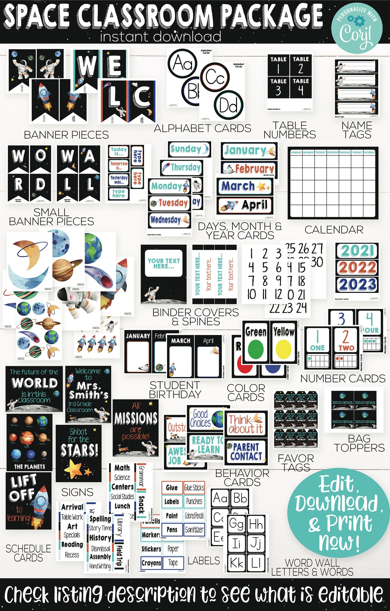 Space Theme Classroom Alphabet Banner Printable Teacher - Etsy