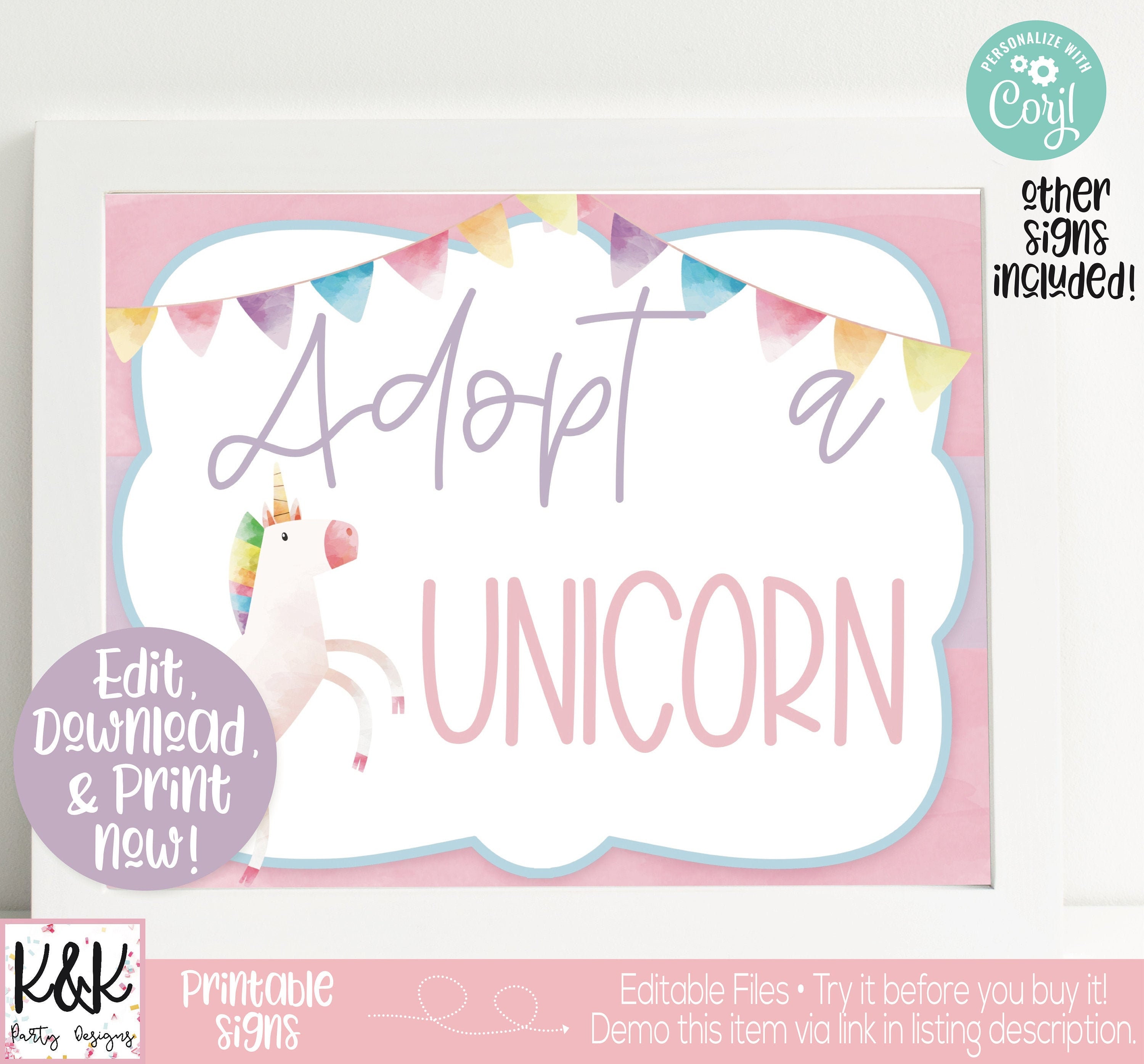 Unicorn Birthday Party Sign Adopt a Unicorn Sign Unicorn | Etsy