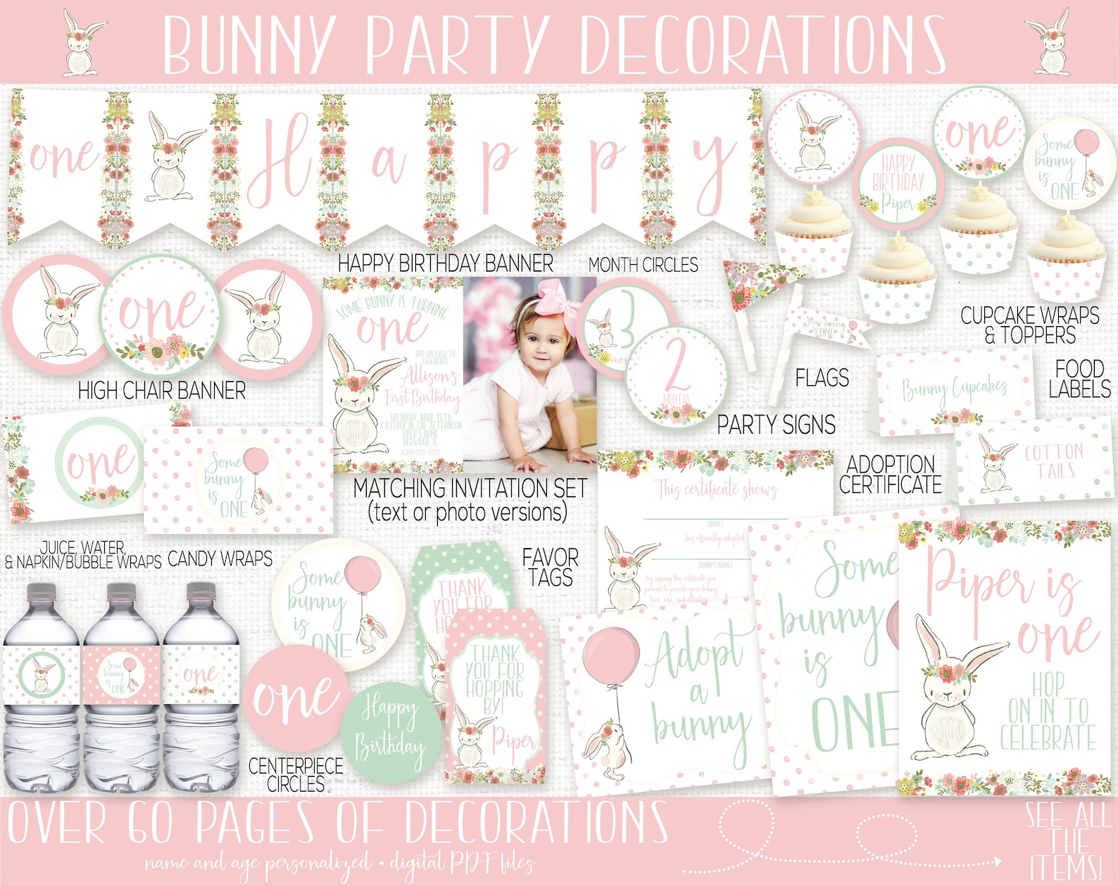 Bunny Water Bottle Labels Bunny Drink Labels Bunny Birthday | Etsy