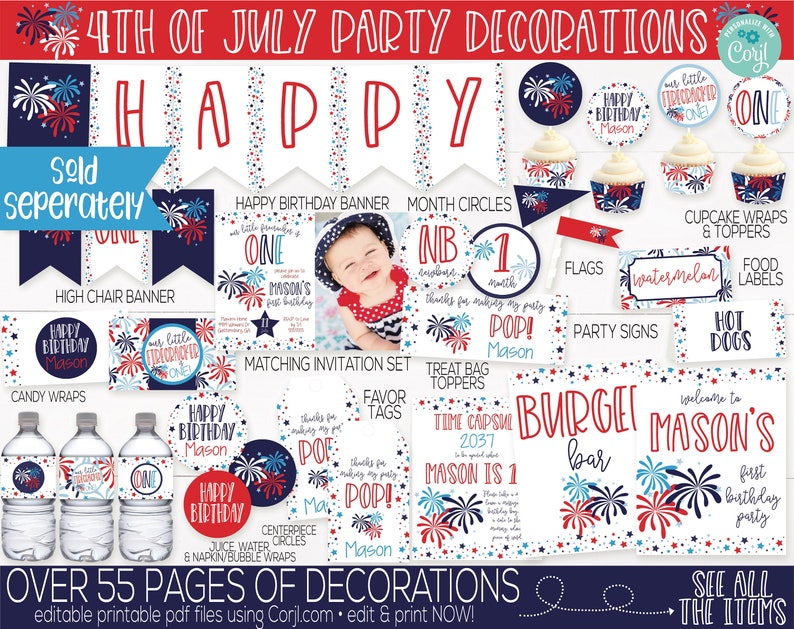 4th of July Party Signs, 4th of July BBQ Birthday Party Decorations ...