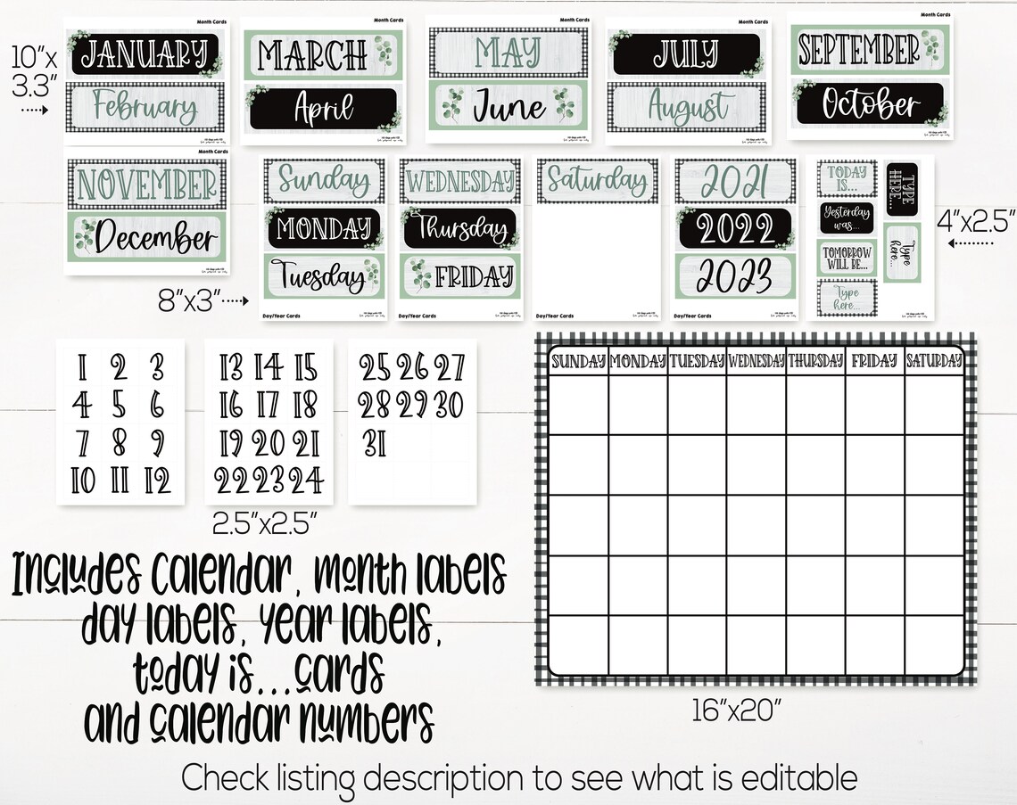 Farmhouse Theme Classroom Calendar Set Printable Teacher | Etsy