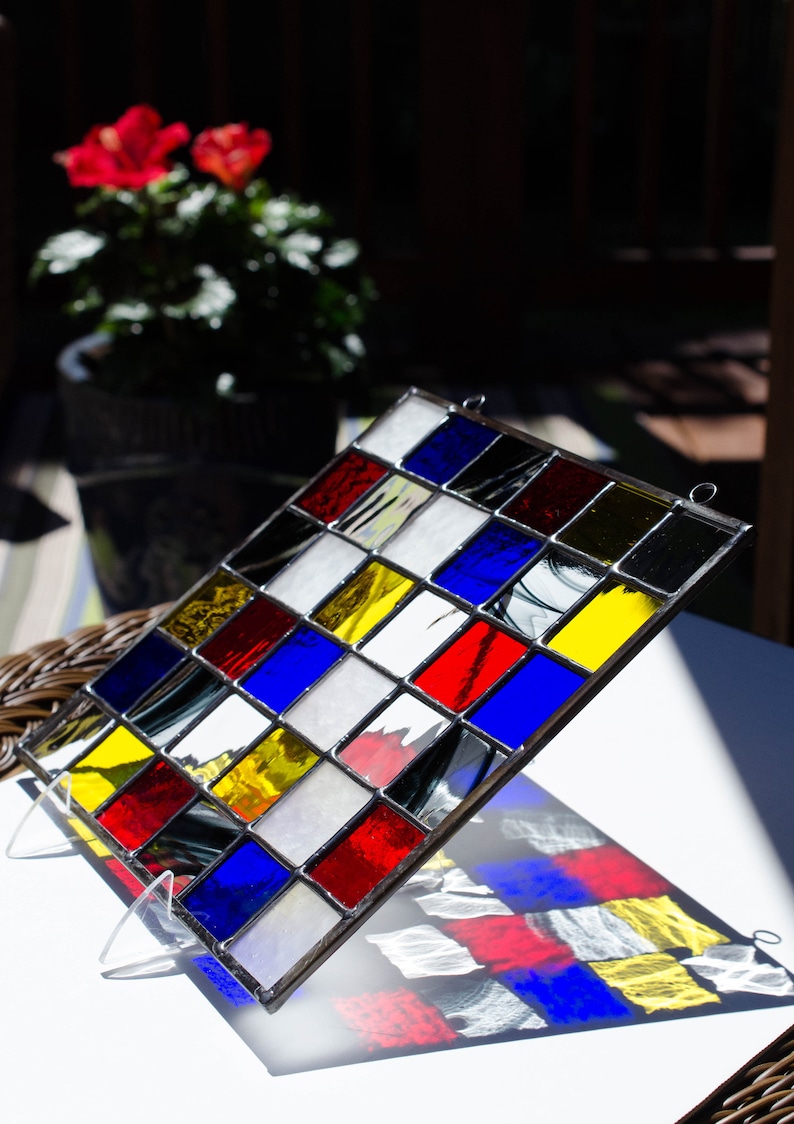 Mondrian Stained Glass Panel – Primary Colors, Modern Geometric Decor 9 ...