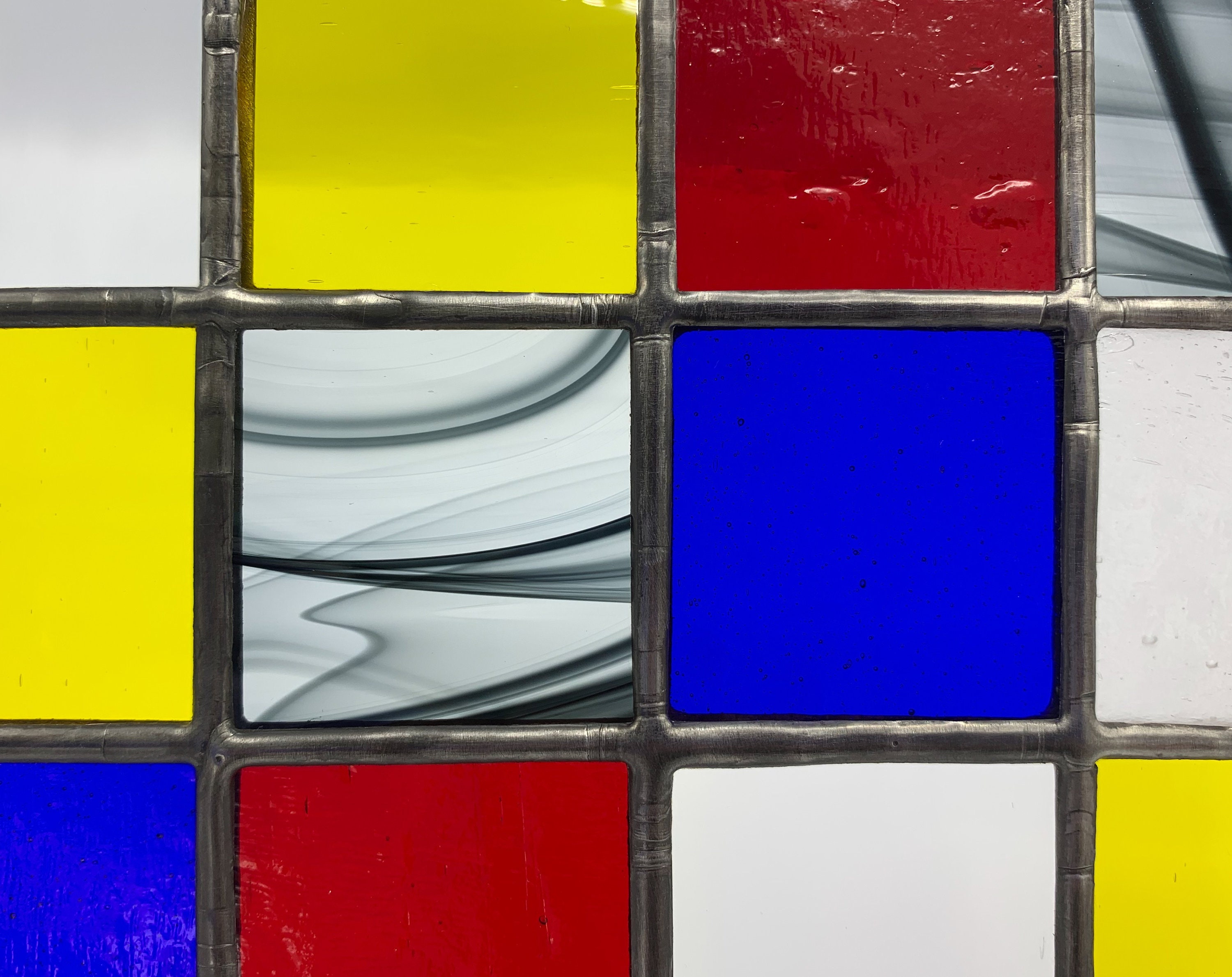 9 X 9 MONDRIAN COLOR PALETTE Stained Glass Window Panel in Primary ...