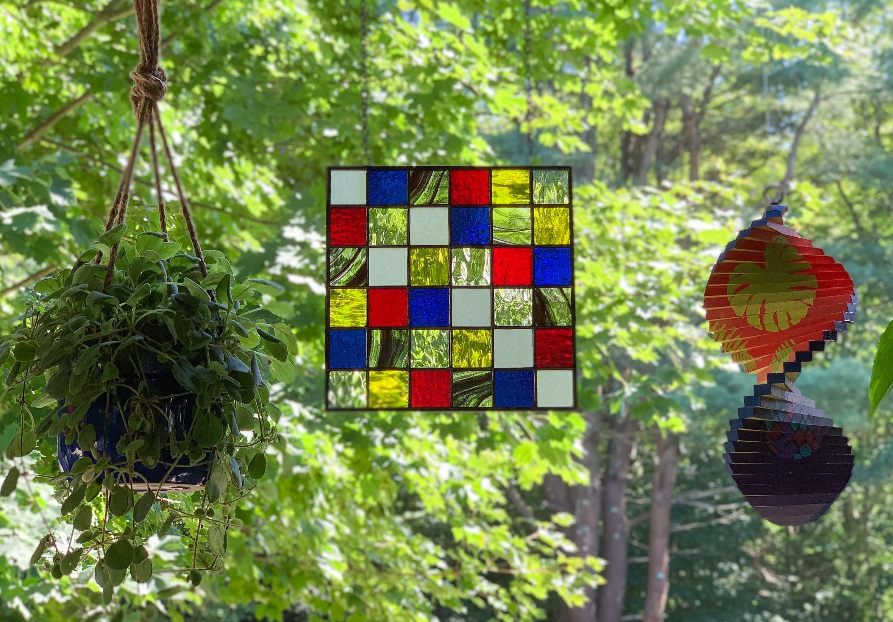 Mondrian Stained Glass Panel – Primary Colors, Modern Geometric Decor 9 ...