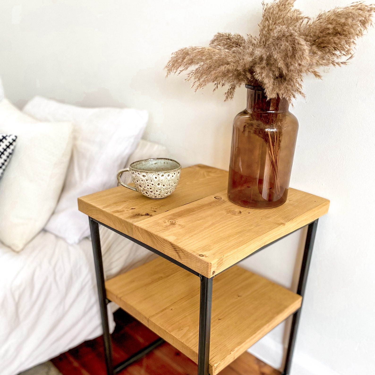 Rustic Bedside Tables Pair Industrial Chunky Nightstand | Etsy