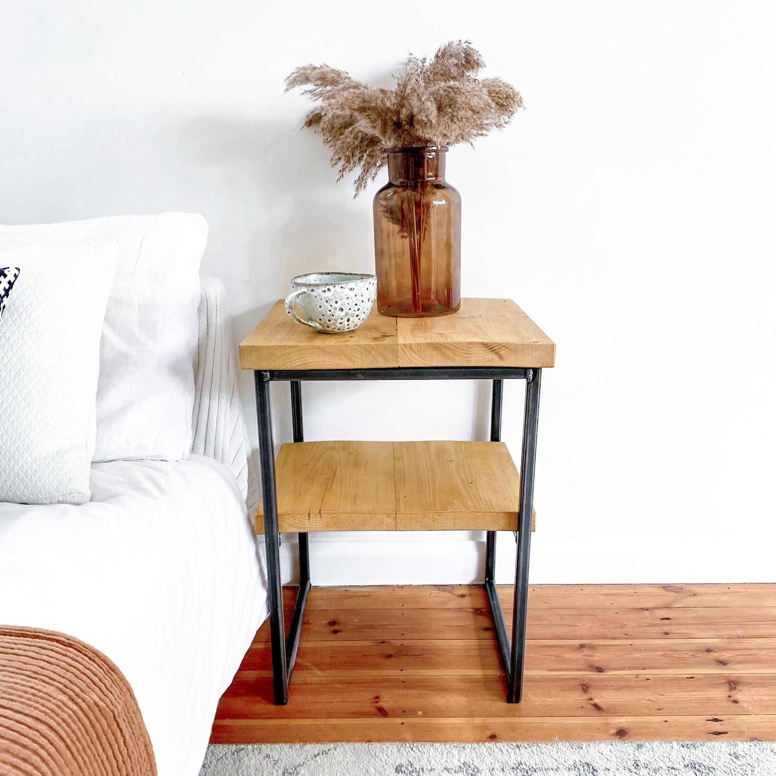 Rustic Bedside Tables Pair Industrial Chunky Nightstand | Etsy