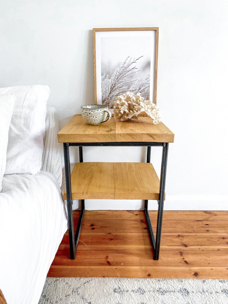 Rustic Bedside Tables Pair Industrial Chunky Nightstand | Etsy