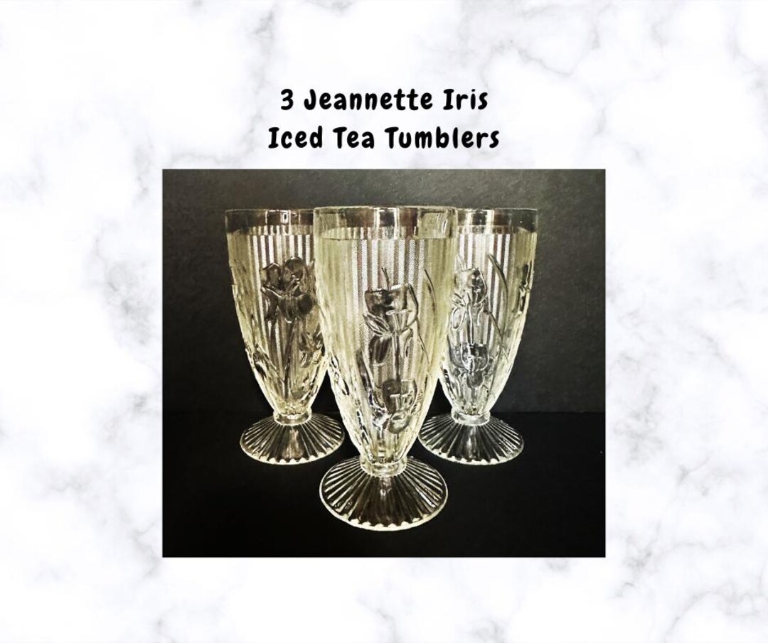 3 Vintage IRIS Iced Tea Tumblers Depression Glass Jeannette Iris & Herringbone Vintage Glassware ...