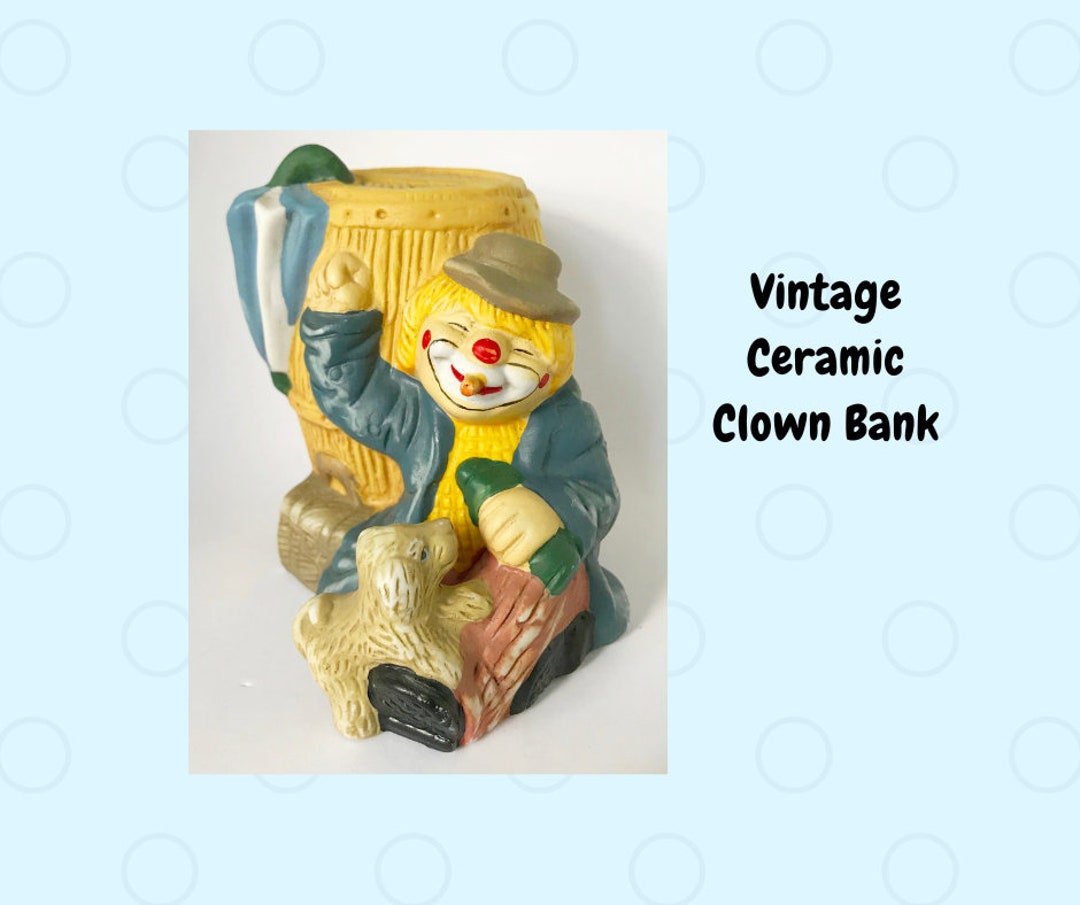 Vintage Clown Bank With Puppy Dog and Barrel With Cigar Ceramic With ...