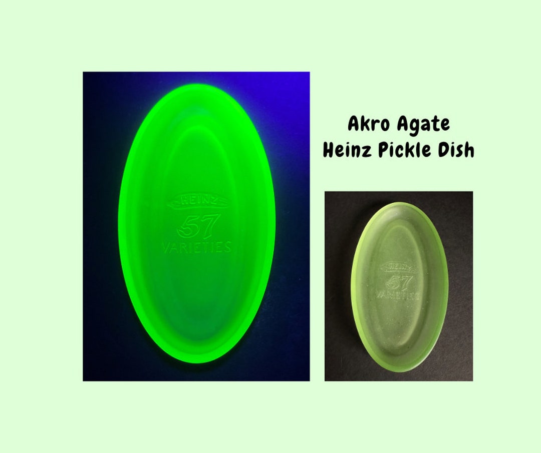 Akro Agate Heinz Pickle Dish Green Uranium Glow 57 Varieties Vintage ...