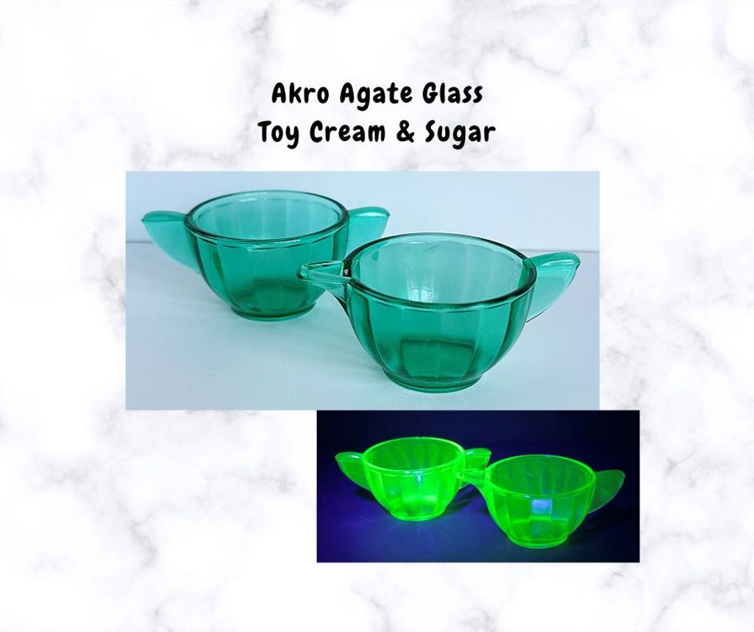Akro Agate Children's CREAM & SUGAR Set Interior Panel URANIUM Glow ...