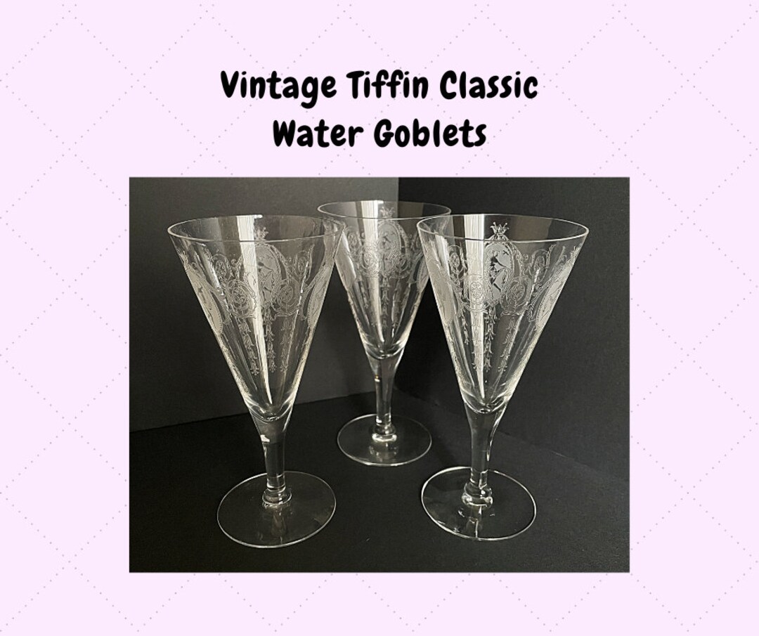 3 Tiffin Classic Etch Goblets 7.25 Water Stems Clear Nude Woman Antique ...