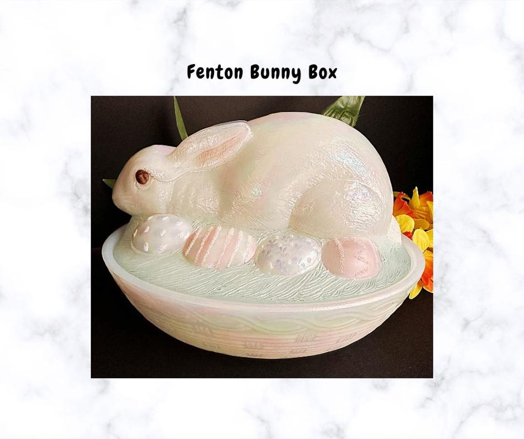 Fenton BUNNY RABBIT on Nest Hand Painted J.K. Spindler Carnival Milk ...