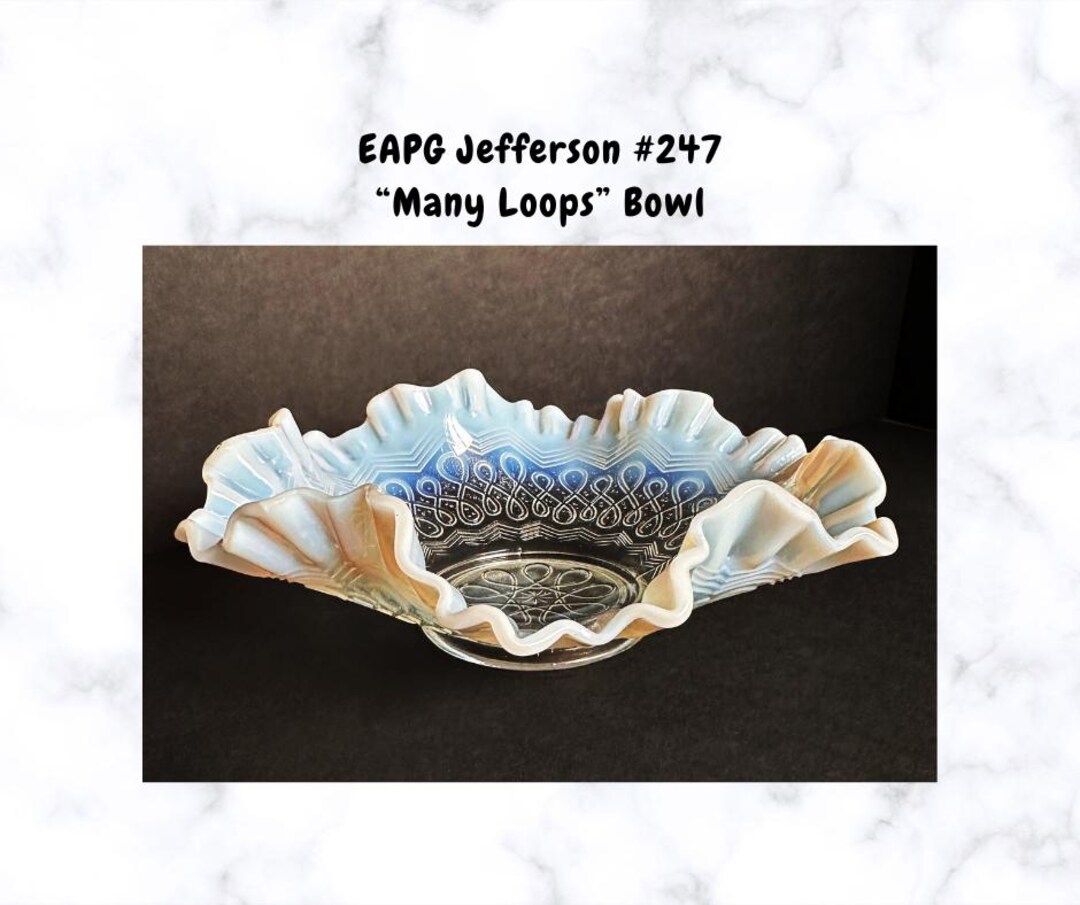 EAPG MANY LOOPS Bowl, Jefferson Glass No. 247 Fluted White Opalescent ...