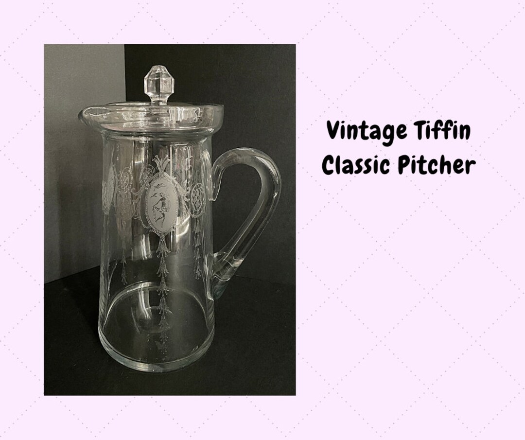 Tiffin Classic Etch Pitcher With Lid HTF, Tall, Clear, Nude Woman ...