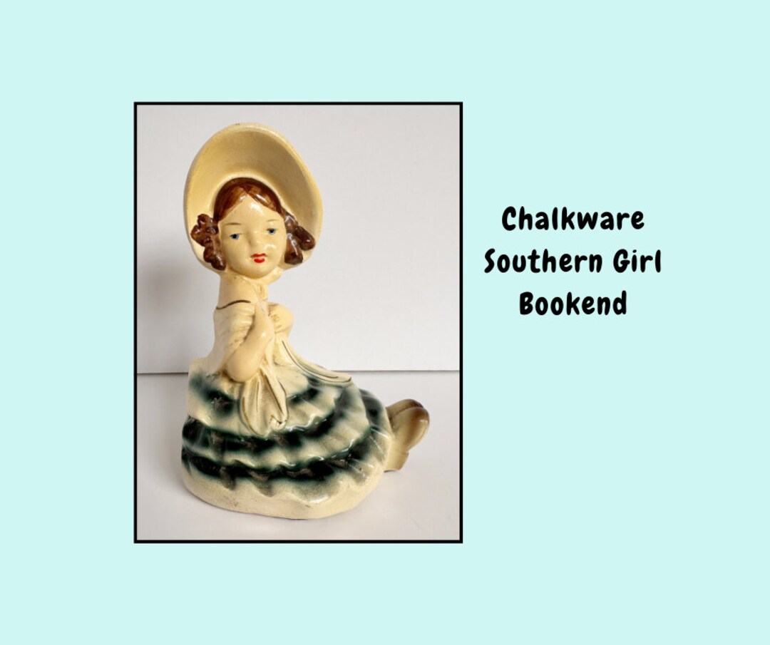 Vintage Roman Art Chalkware Bookend 1439 Southern Girl With Bonnet ...