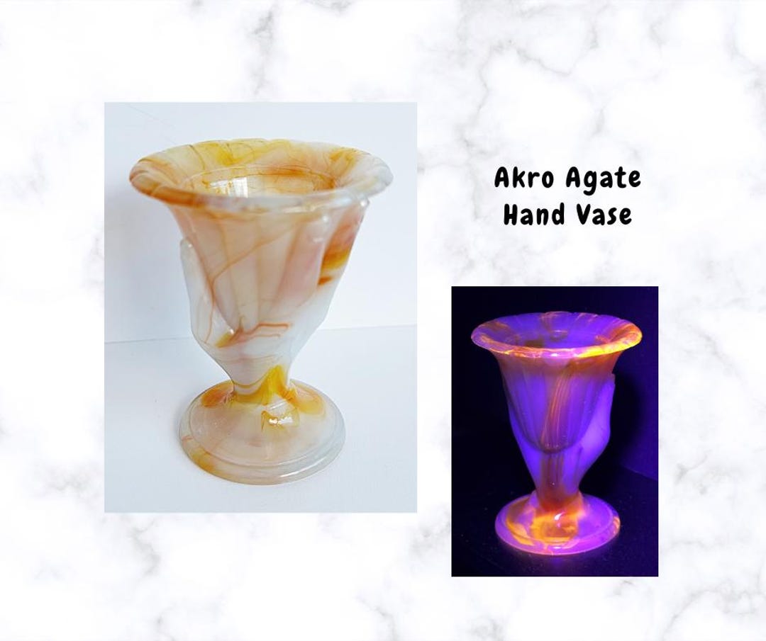 AKRO Agate HAND VASE #766 Orange White Toothpick Swirl Cadmium Uranium ...