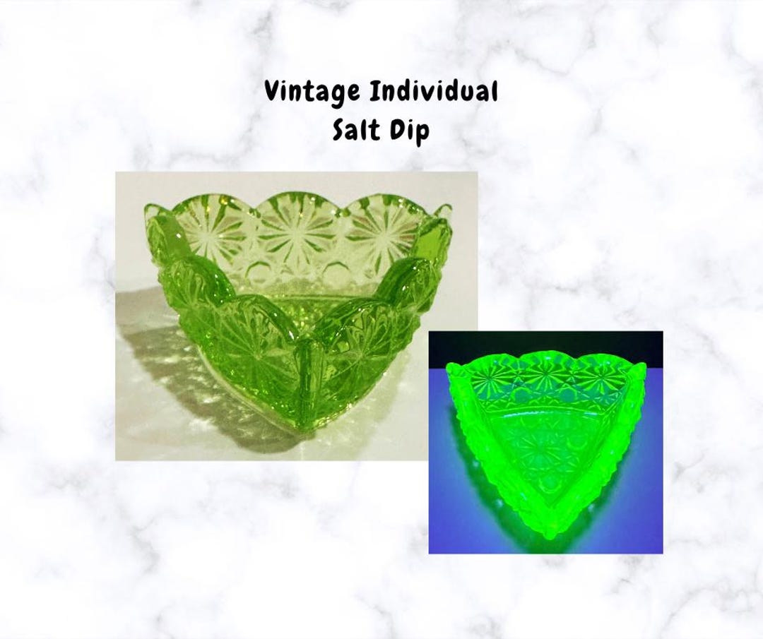 Vintage SALT DIP Triangular Daisy & Button Green Uranium Glass - Etsy