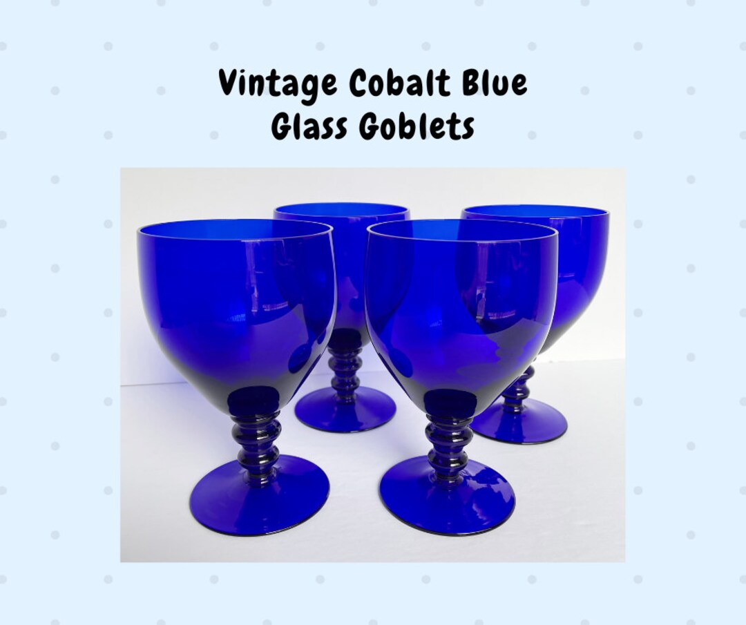 4 Vintage Cobalt Blue Goblets, Ring Stem, Blown Bowl, 5.75 Inch 13 ...